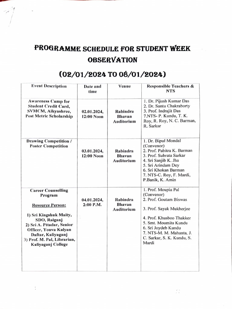 Student Week Event Schedule | PDF