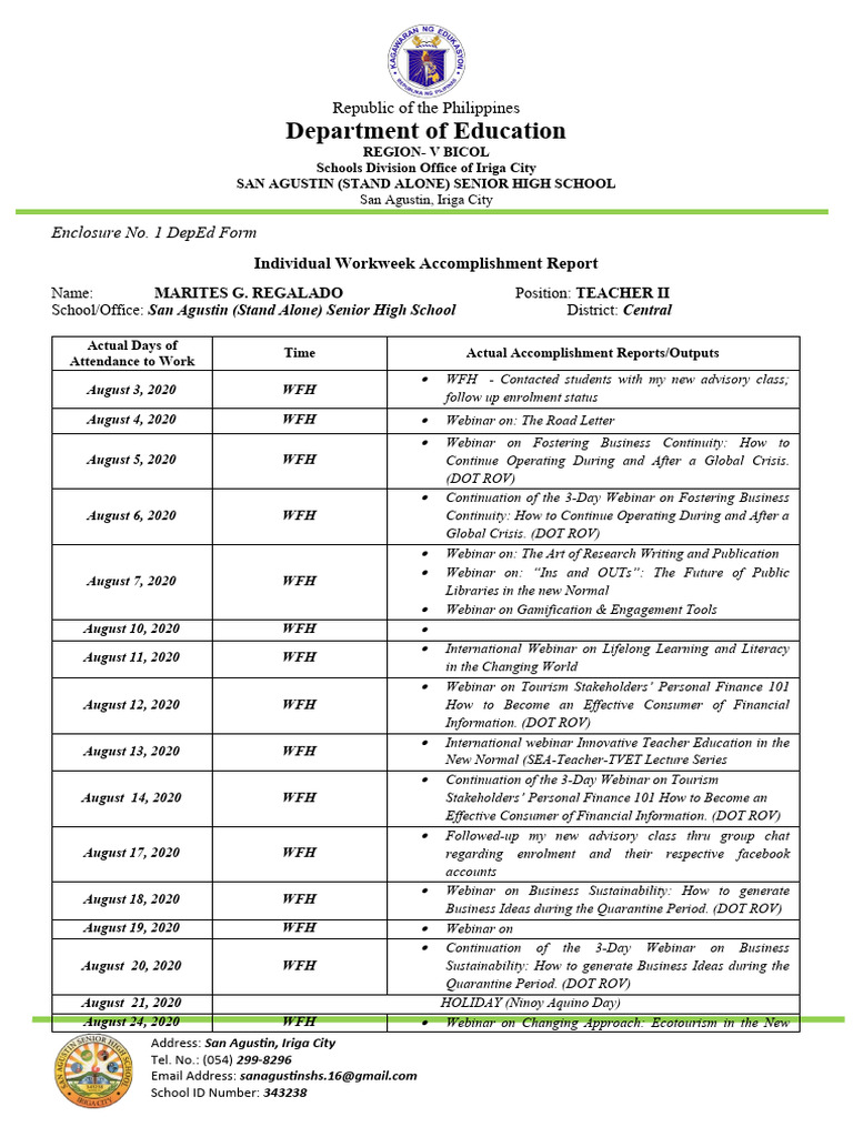 Work Week Plan For August MSGR | PDF