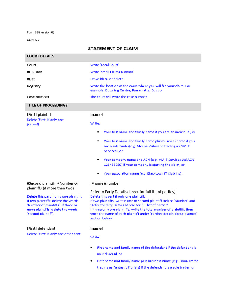 Instructions - Statement of Claim - Debt | PDF | Affidavit | Default ...