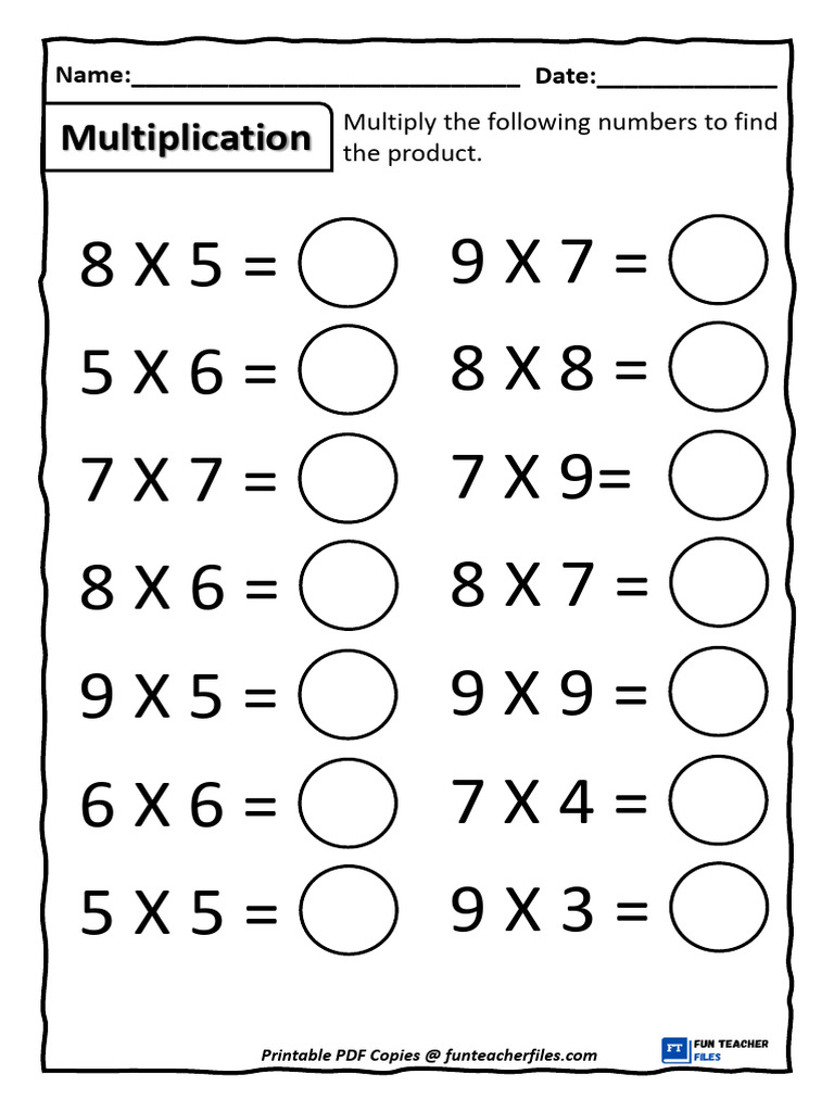 One Digit Multiplication Worksheet Set 2 | PDF