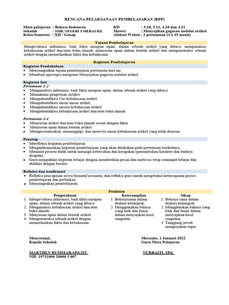 RPP Kls XII Menyajikan Gagasan Melalui Artikel | PDF | Karier & Perkembangan