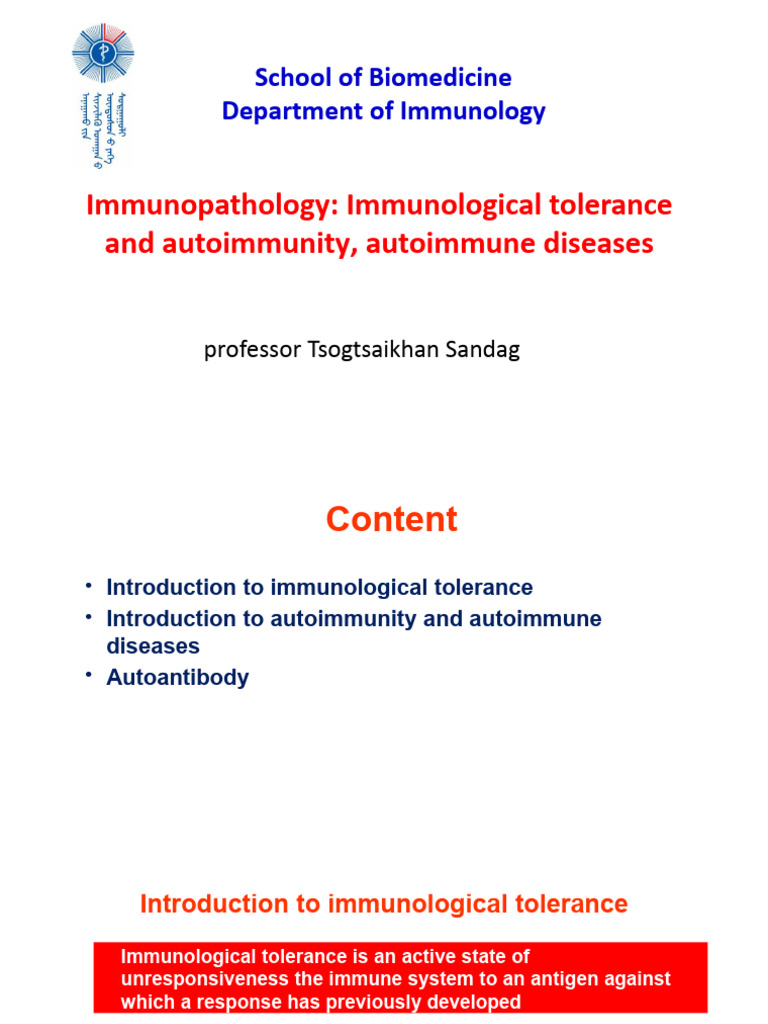 Immunopathology - Lecture 6. Tolerance Autoimmunity Pathogenesis of AI Diseases | PDF | Immune ...