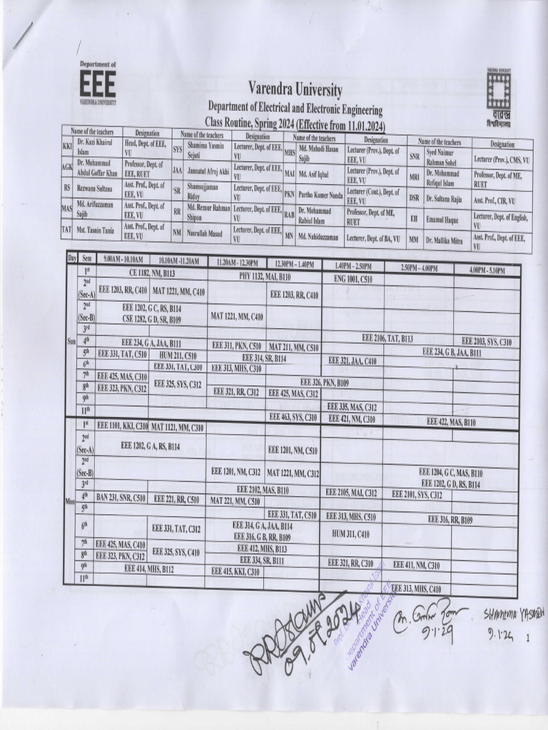 Eee Class Routine Spring 2024 Pdf 