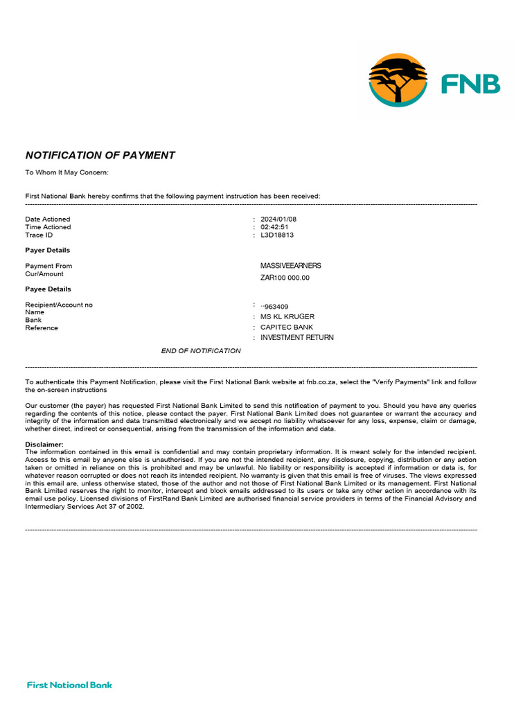 FNB Payment Notification | PDF | Payments | Service Industries