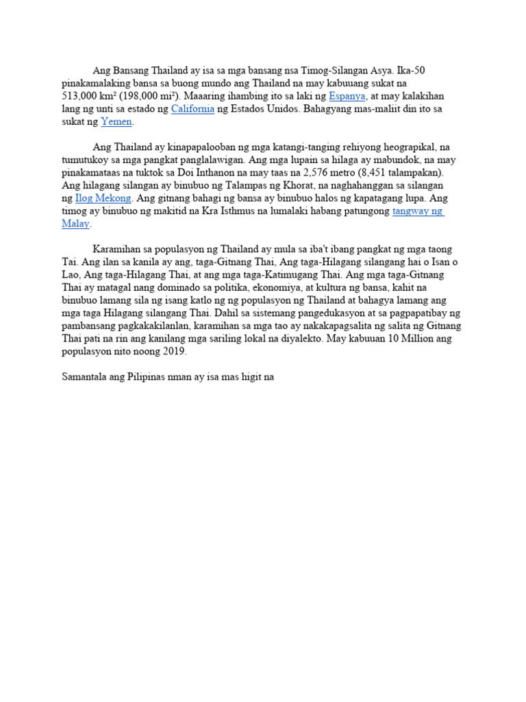 Ang Bansang Thailand Ay Isa Sa Mga Bansang Nsa Timog | PDF