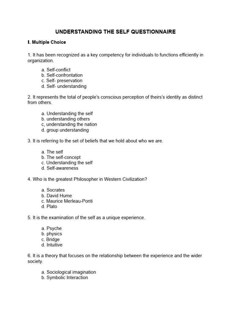 Understanding The Self Questionnaire | PDF