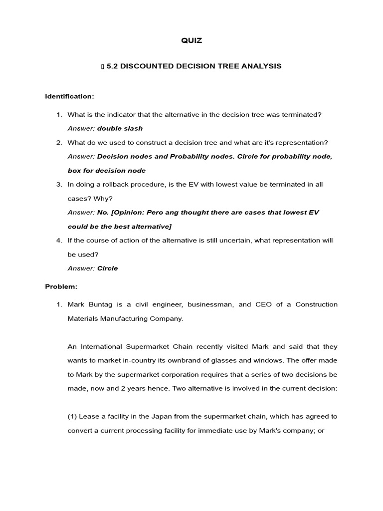 Quiz Discounted Decision Tree Analysis | PDF | Business