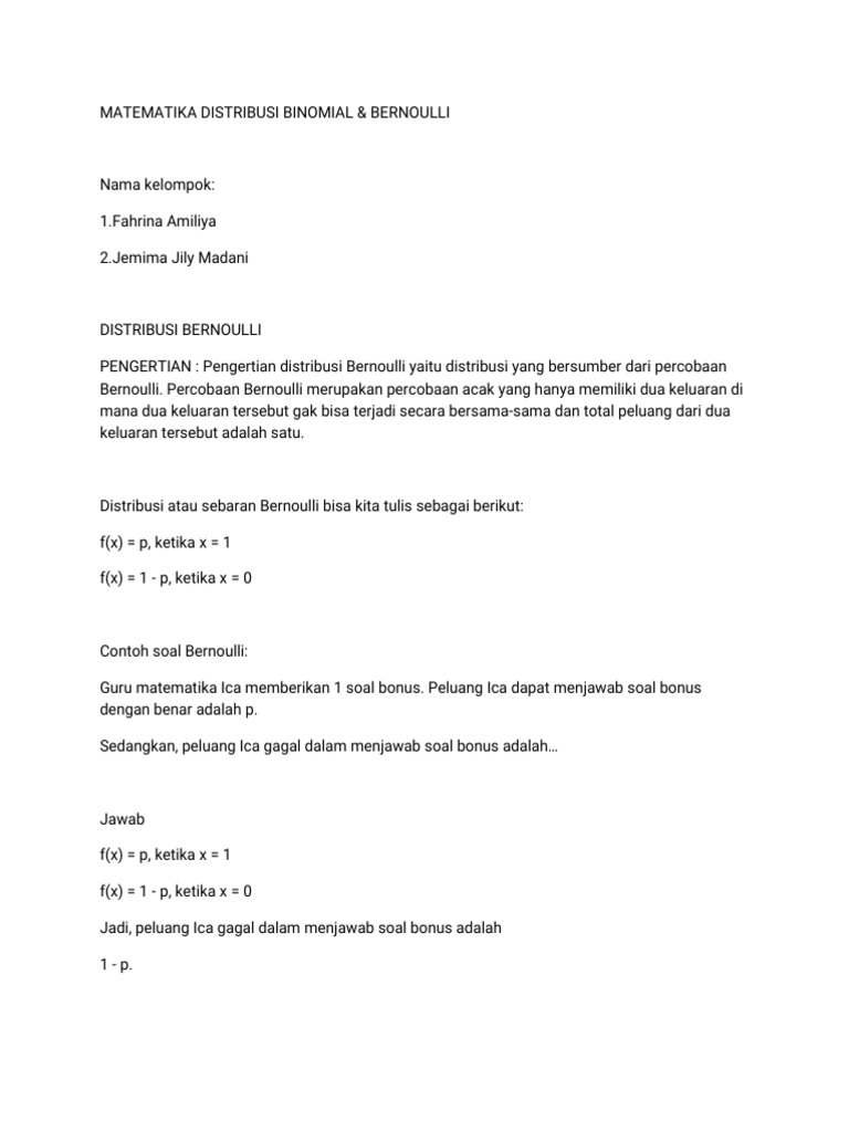 Distribusi Binomial dan Bernoulli | PDF