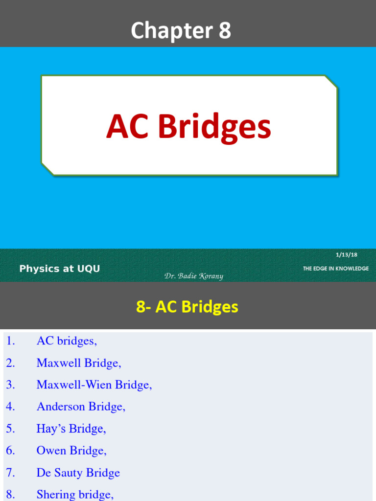 CH 8 AC Bridges | PDF | Electrical Impedance | Alternating Current