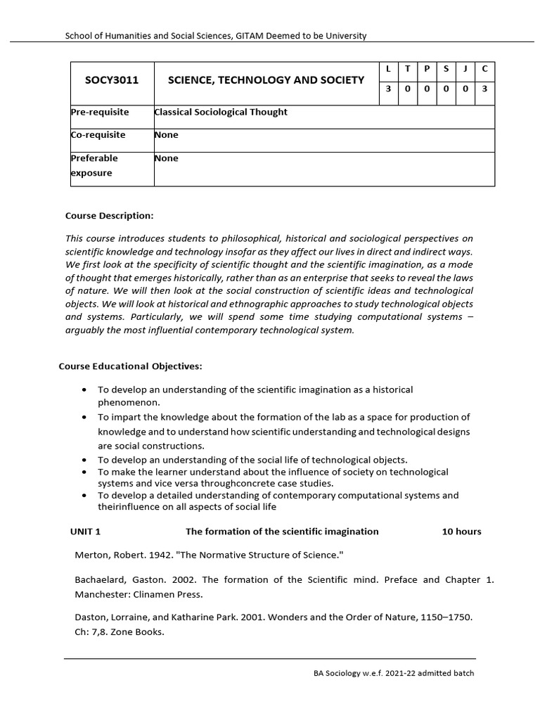STS Syllabus | PDF | Science | Sociology