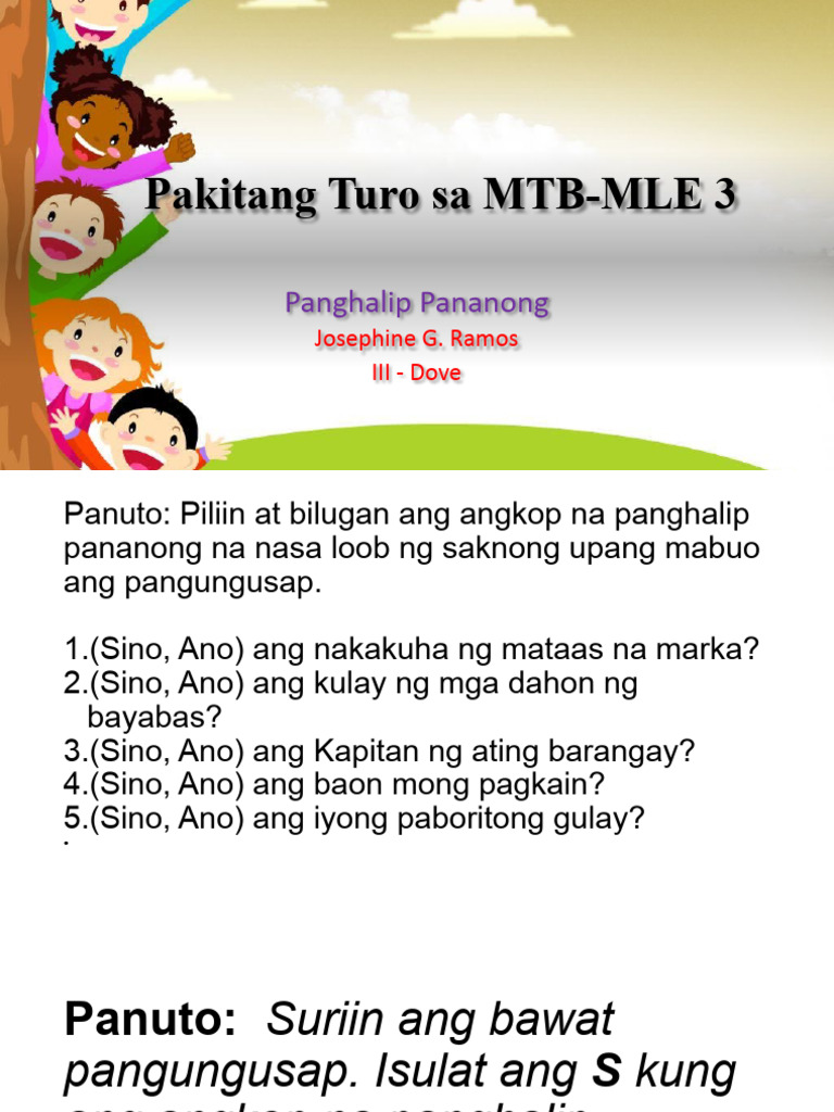 COT 1 MTB Panghalip Na Ano at Sino | PDF