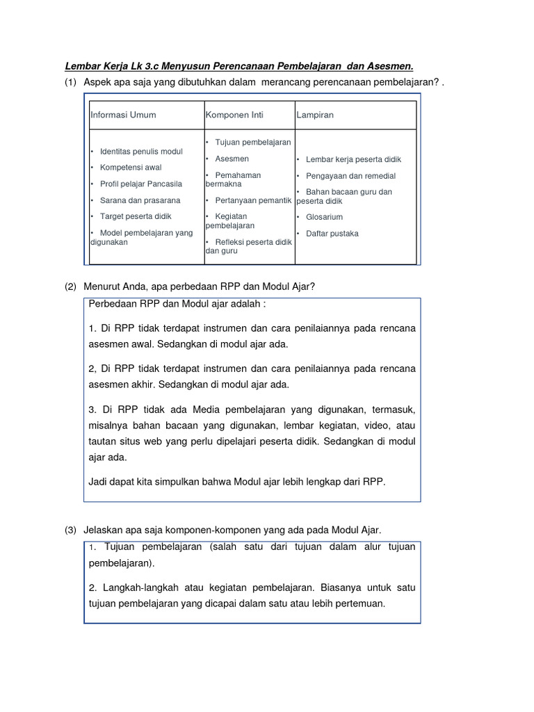 Lembar Kerja LK 3.c Menyusun Perencanaan Pembelajaran Dan Asesmen - RAHMAT HIDAYAT RUDDIN | PDF