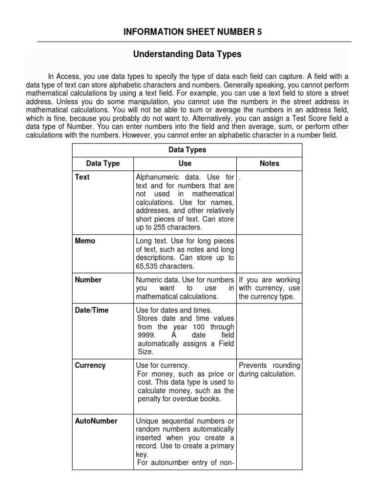 Information Sheet No. 05 Prelimssssss | PDF | Data Type | Database Index