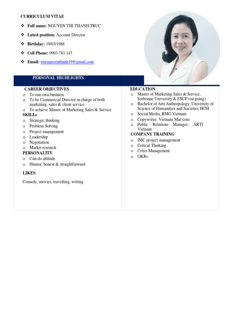 Updated CV - Nguyen Thi Thanh Truc | Download Free PDF | Brand | Public Relations
