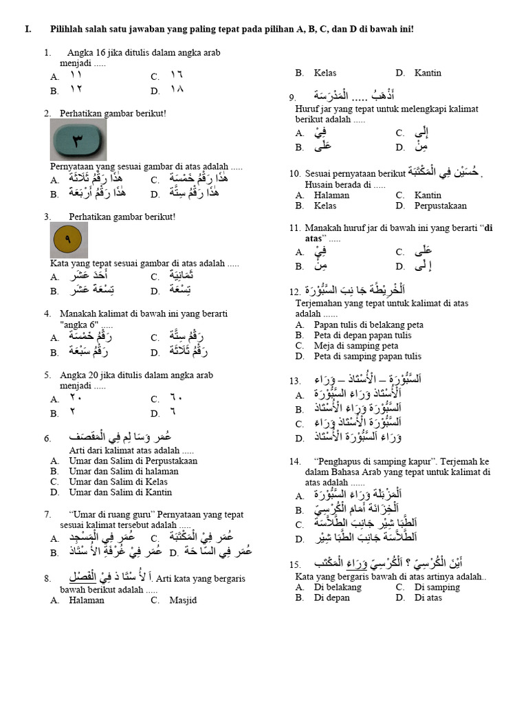 Soal Bahasa Arab Kelas 6 Mi | PDF