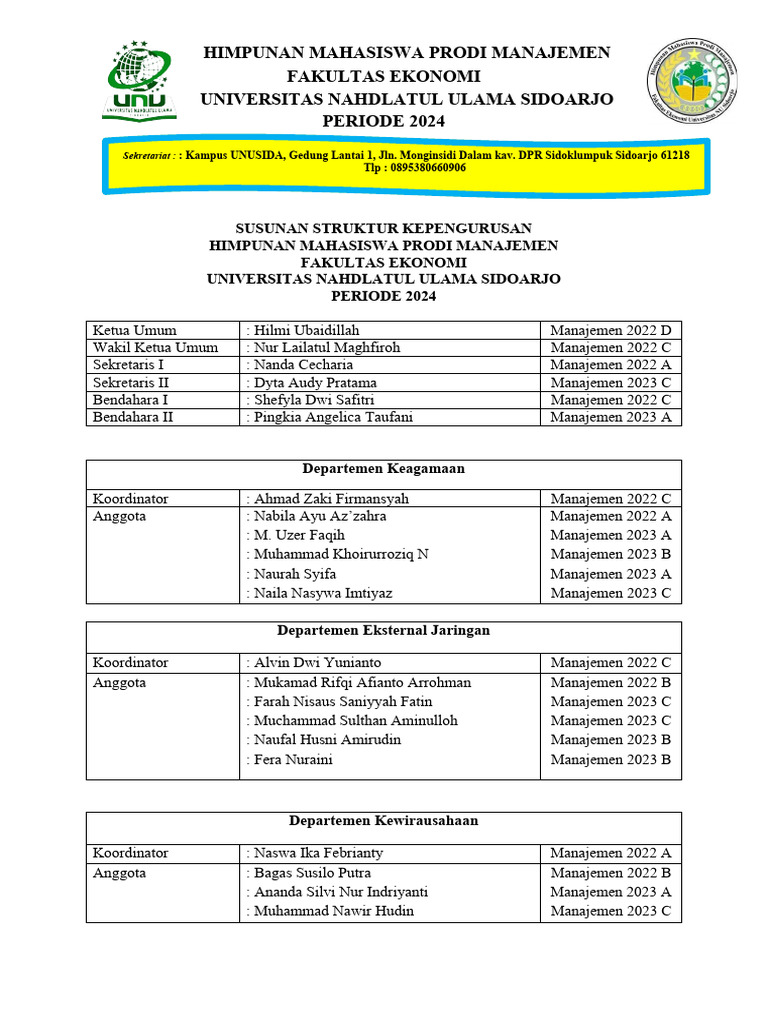 Struktural Hima Prodi Manajemen 2024 | PDF