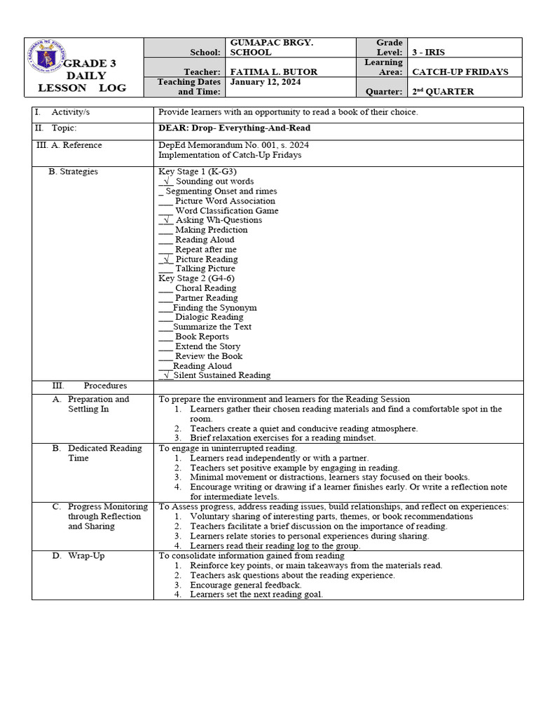 Catch Up Lesson Plan | PDF | Learning | Lesson Plan