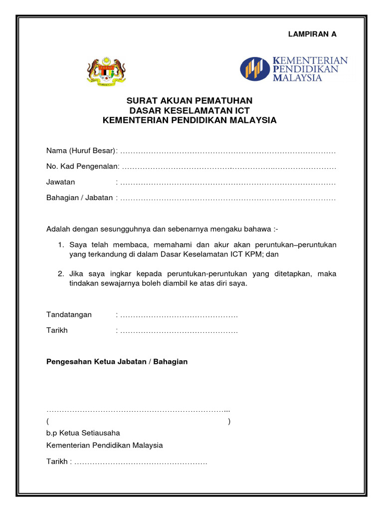 Surat Akuan Pematuhan DKICT KPM | PDF