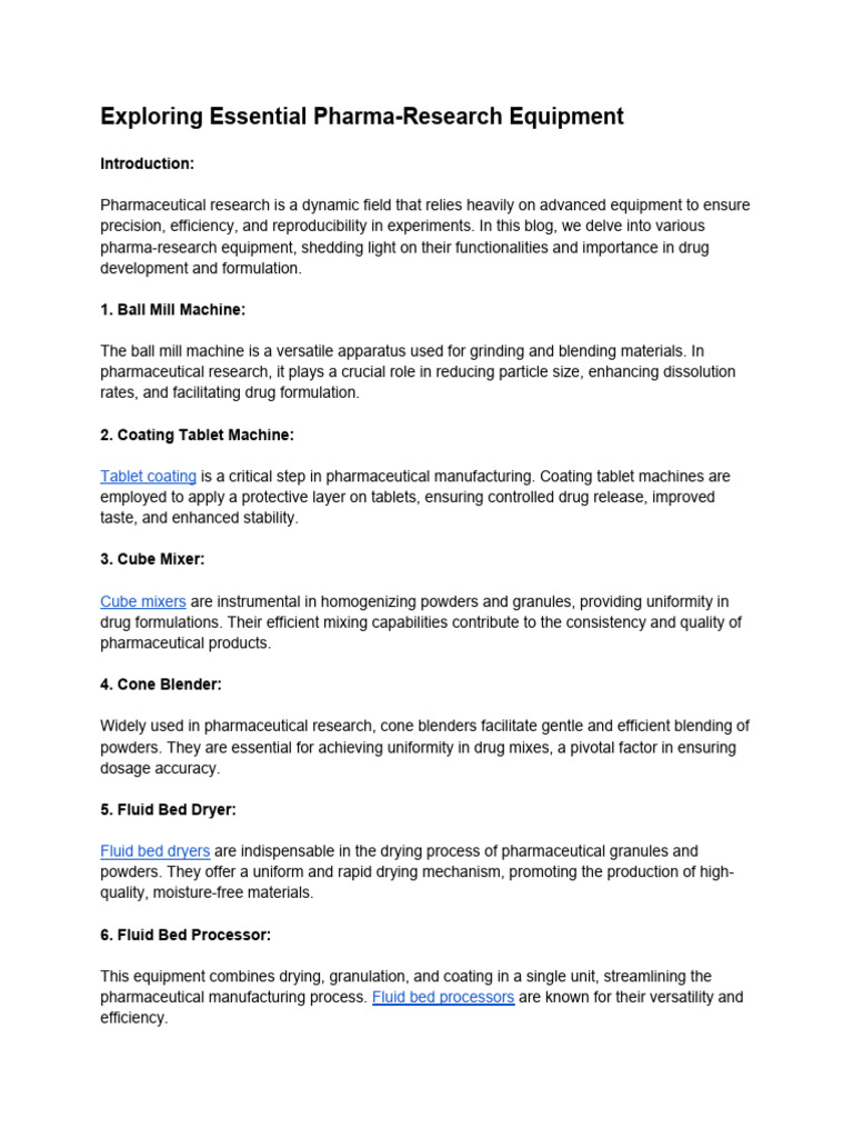 Exploring Essential Pharma-Research Equipment | PDF | Physical Sciences | Chemistry