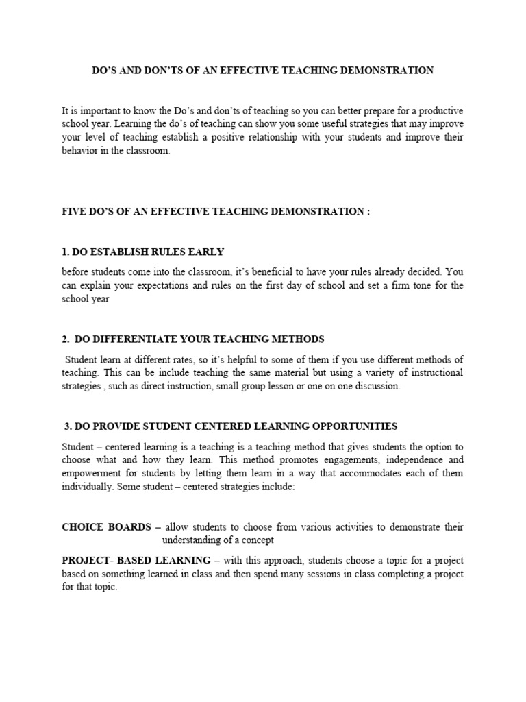 Effective Teaching Demonstration Tips | PDF | Teaching Method | Teachers