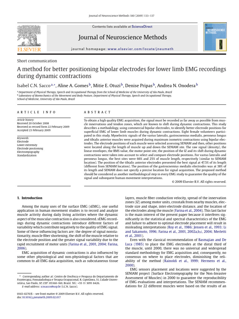 A Method For Better Positioning Bipolar Electrodes For Lower Limb EMG ...