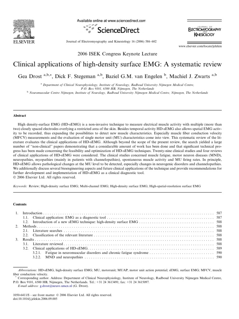 Clinical Applications of Highdensity Surface EMG Systematic Review | PDF | Electromyography ...