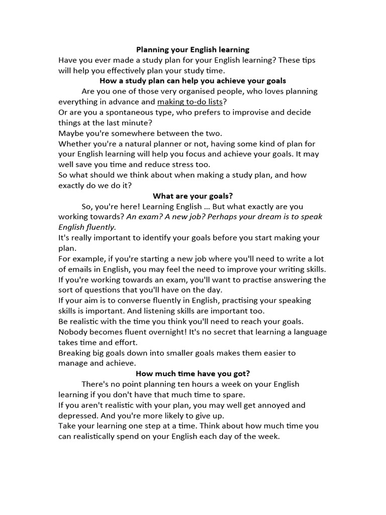 Planning Your English Learning | PDF | English Language | Learning