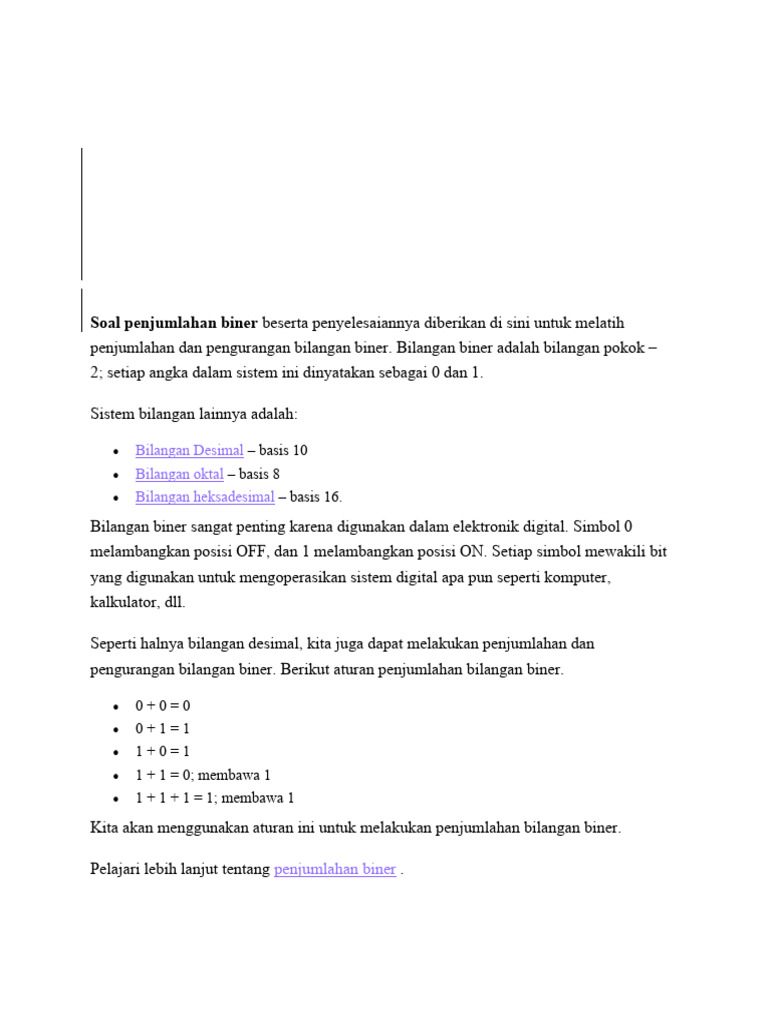 Contoh Soal Penjumlahan Biner | PDF