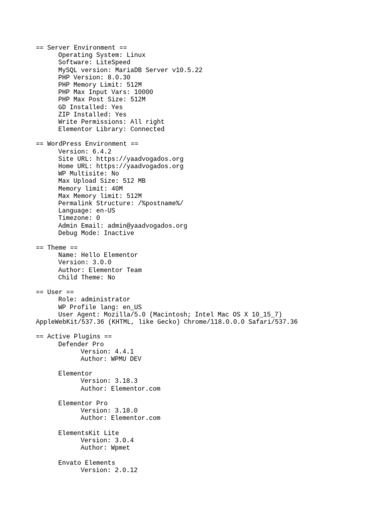 65a11cf6deb65622282fffdf System Info Yaadvogados - Org 12-01-2024 | PDF | Mac Os | Php