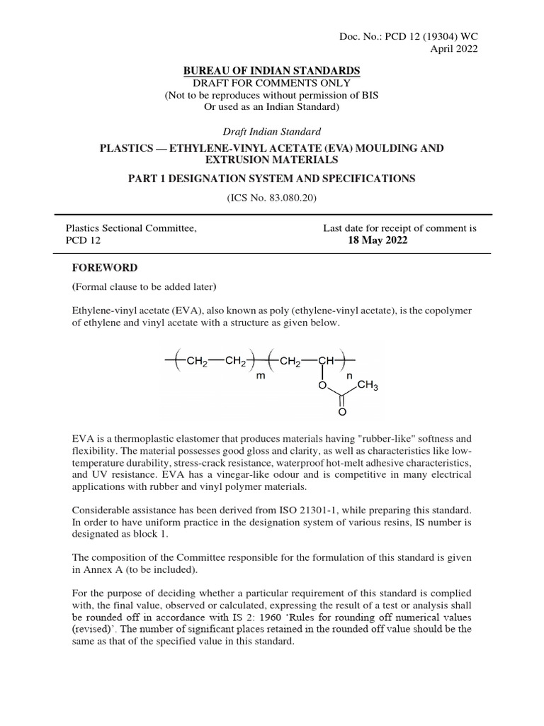 is-plastics-ethylene-vinyl-acetate-eva-moulding-and-extrusion-materials-part-1 | PDF | Organic ...