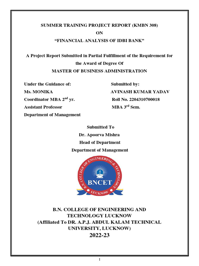 IDBI Bank Financial Analysis Report | PDF | Banks | Financial Statement Analysis