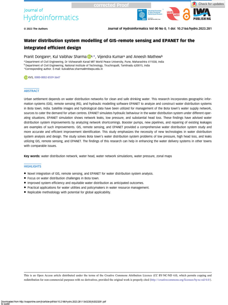 Water Distribution System Modelling of GIS-remote Sensing and EPANET For The Integrated ...