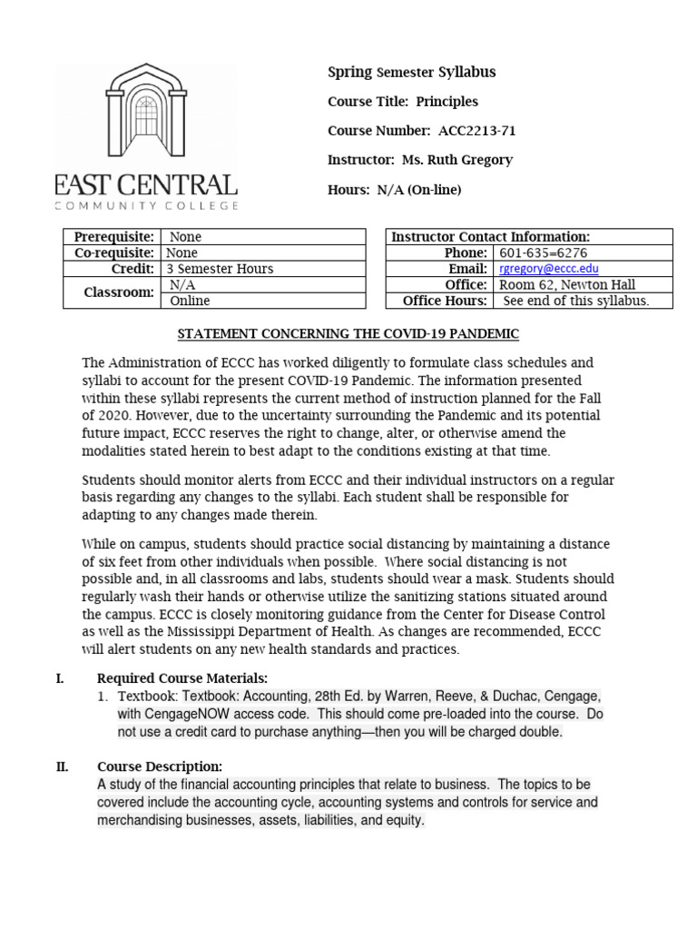 Spring Syllabus: Rgregory@eccc - Edu | PDF | Argument | Academic Dishonesty