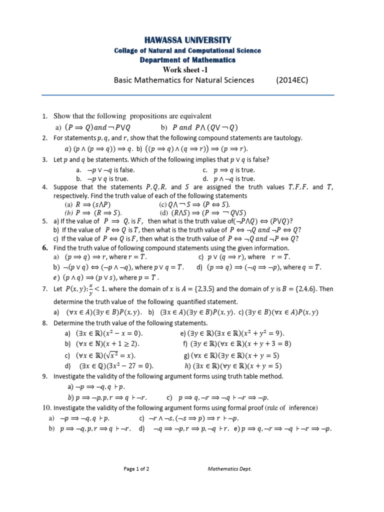Basic Mathematic (N) Worksheet - 1 2014 | PDF | Argument | Epistemology