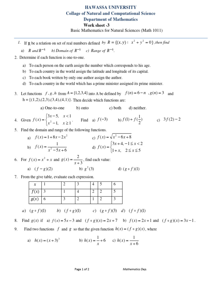 Worksheet - 3 (20014) For Natural | PDF | Zero Of A Function | Function (Mathematics)
