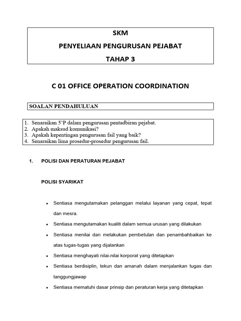 C 01 SKM 3 Penyeliaan Pengurusan Pejabat | PDF