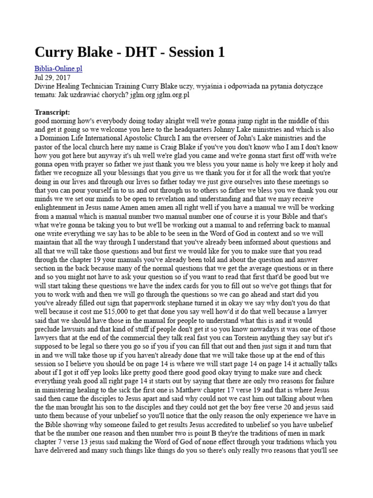 DHT Session 1 | PDF | Pentecostalism | Faith Healing