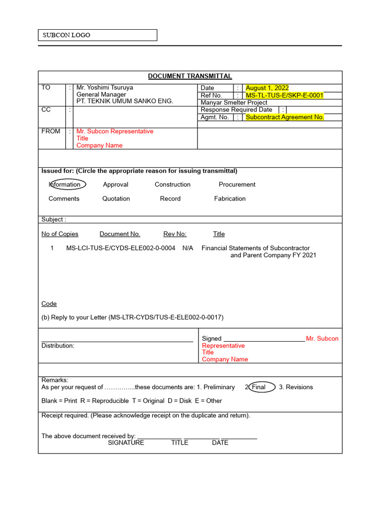 Attachment 3 - Document Transmittal | PDF