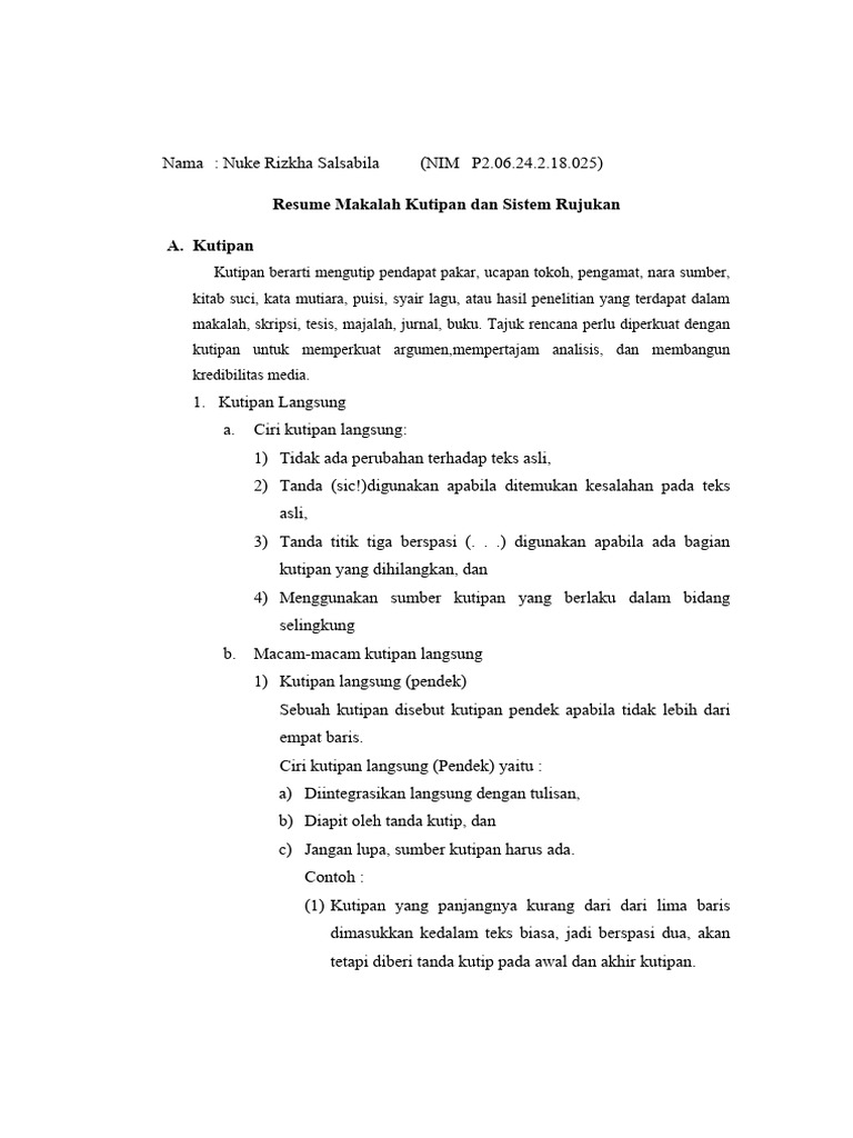 Tugas Resume Dan Analisis Kutipan Dan Daftar Pustaka | PDF