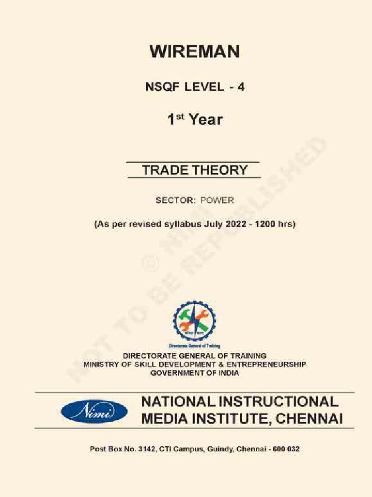 Wireman - 1st Year - TT (NSQF 2022) | PDF