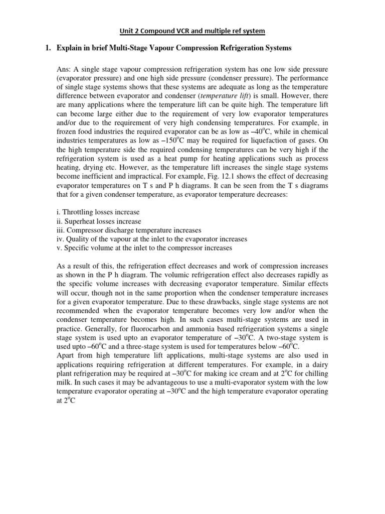 Unit 2 Compound VCR and Multiple Ref System | PDF | Refrigeration ...