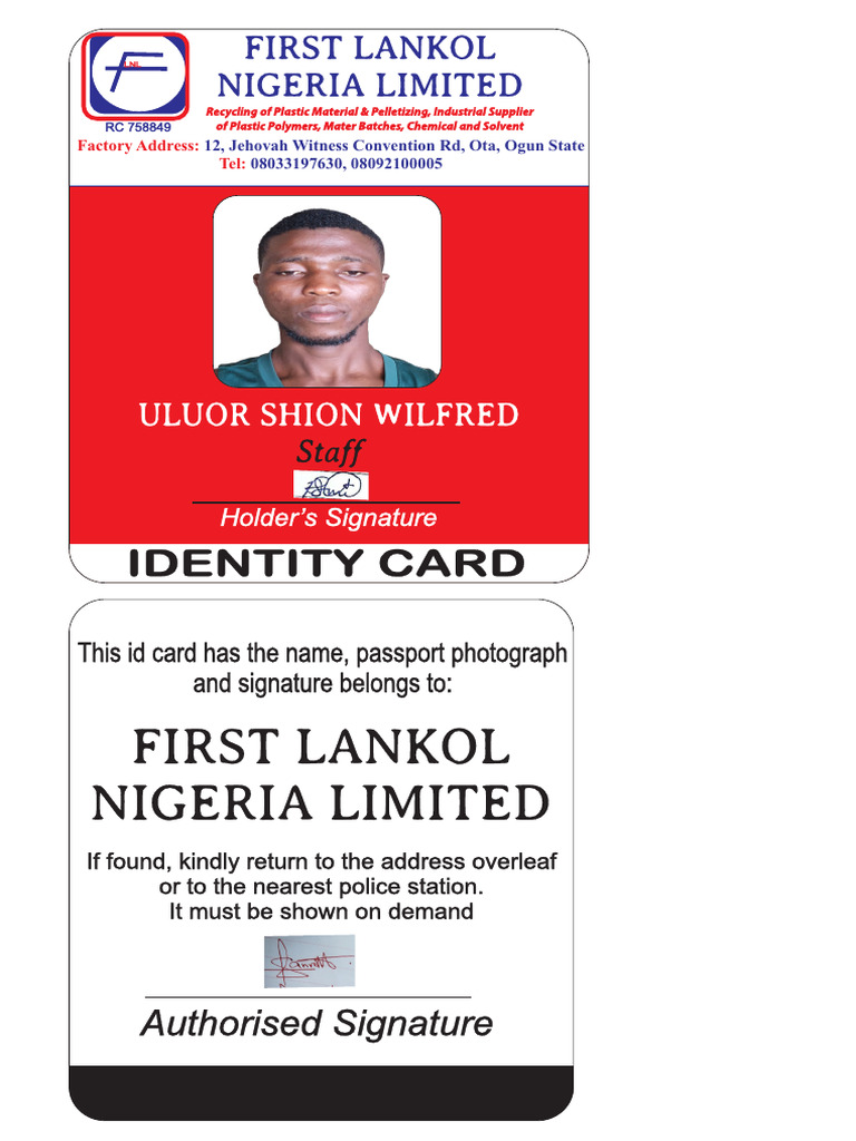 First Id Card - 044245 - 044637 | PDF | Identity Document | Plastic