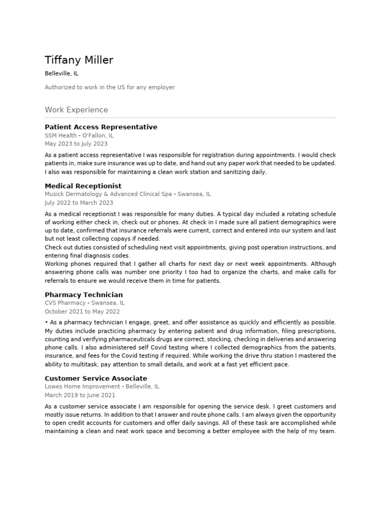 Tiffany-Miller resume | PDF | Pharmacy | Point Of Sale