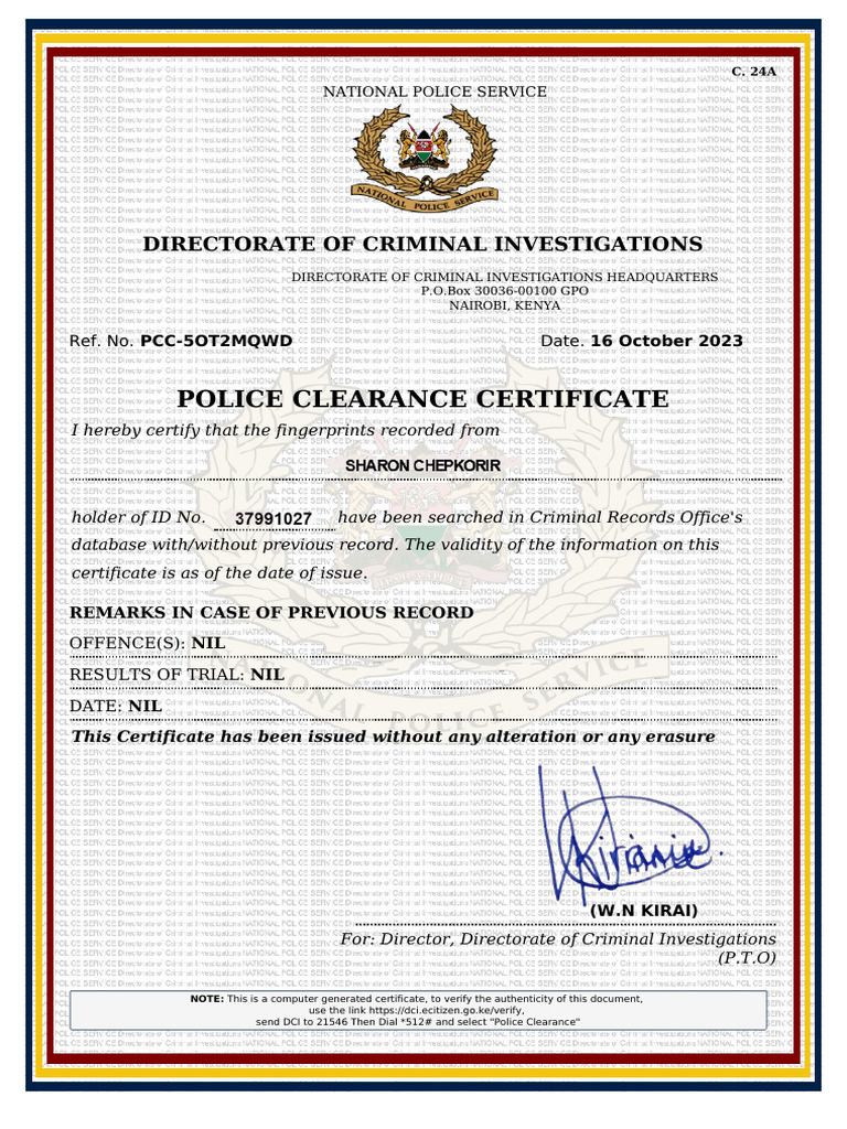 Kenya Police Clearance Certificate | PDF