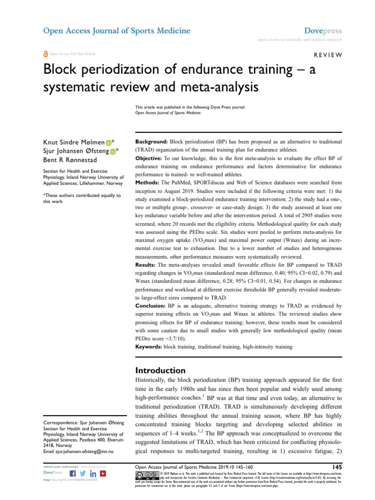 Block Periodization of Endurance Training | PDF | Meta Analysis | Systematic Review