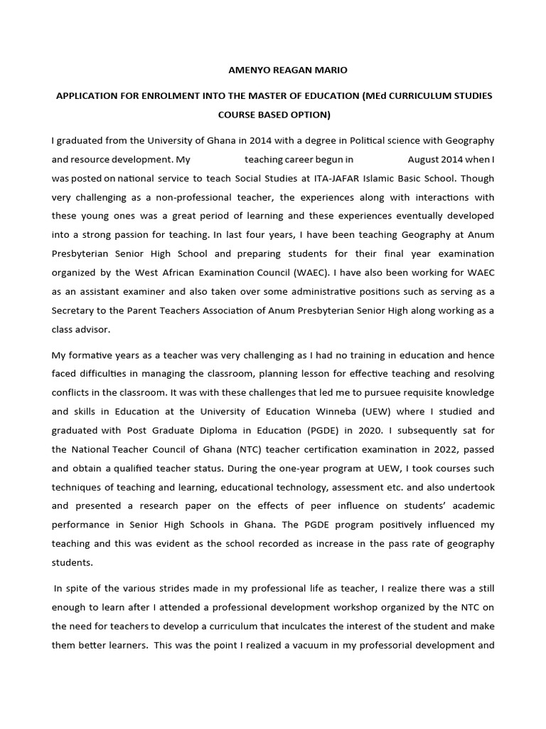 Statement of Intent | PDF | Teachers | Curriculum