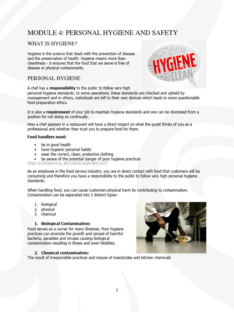 Module 4 Personal Hygiene Course Notes | PDF | Hygiene | Hand Washing