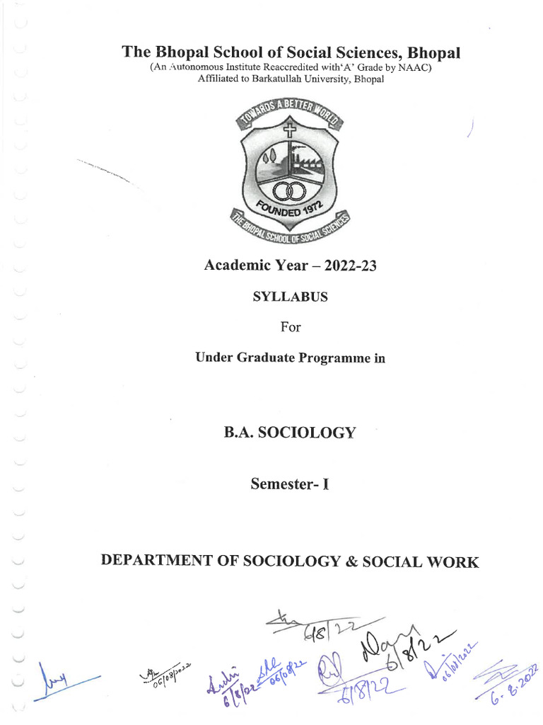 Ba (Sociology) First Semester 2022-23 | PDF