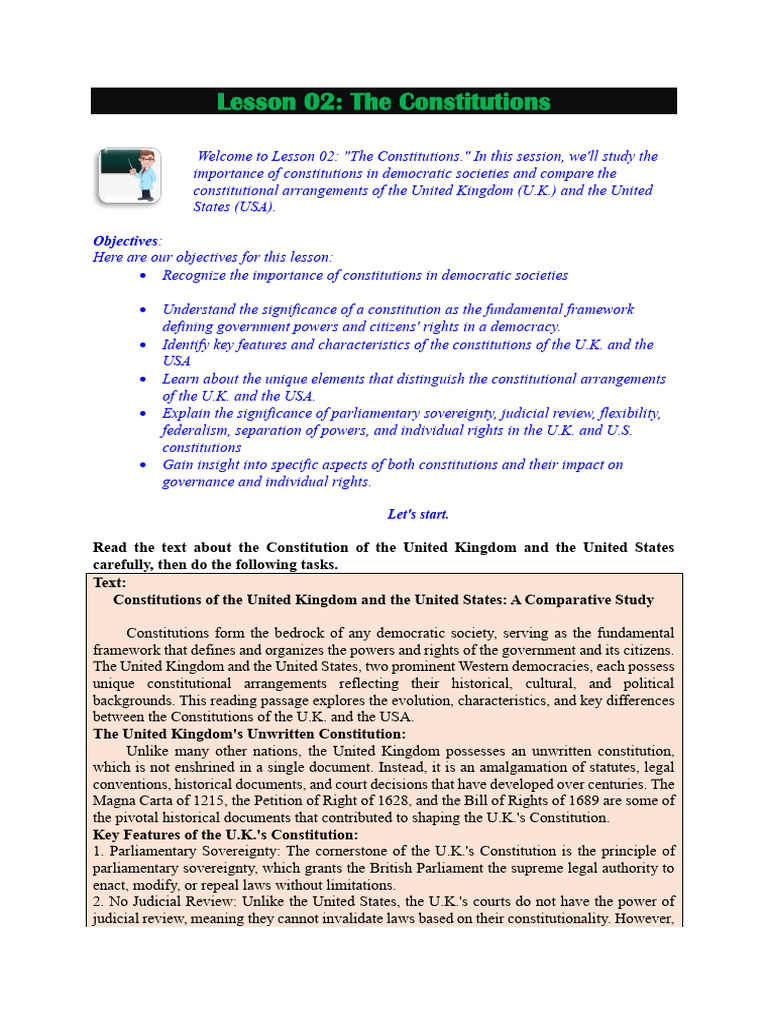 Lesson 02 The Constitutions | PDF | Constitution | Separation Of Powers