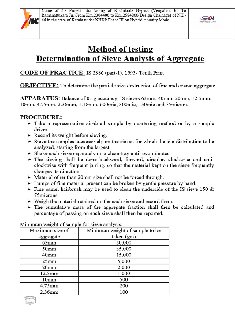 Sieve Analysis Method for Aggregate Testing | PDF | Technology ...